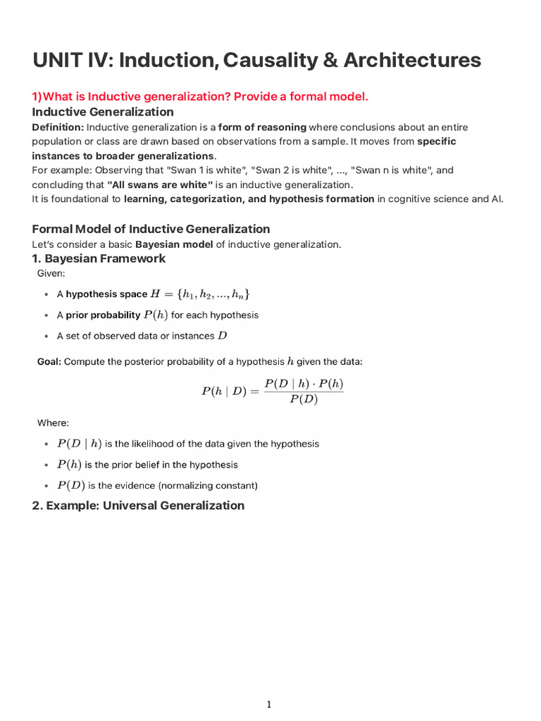 Cognitive Computing UNIT IV Induction, Causality & Architectures | PDF | Inductive Reasoning ...