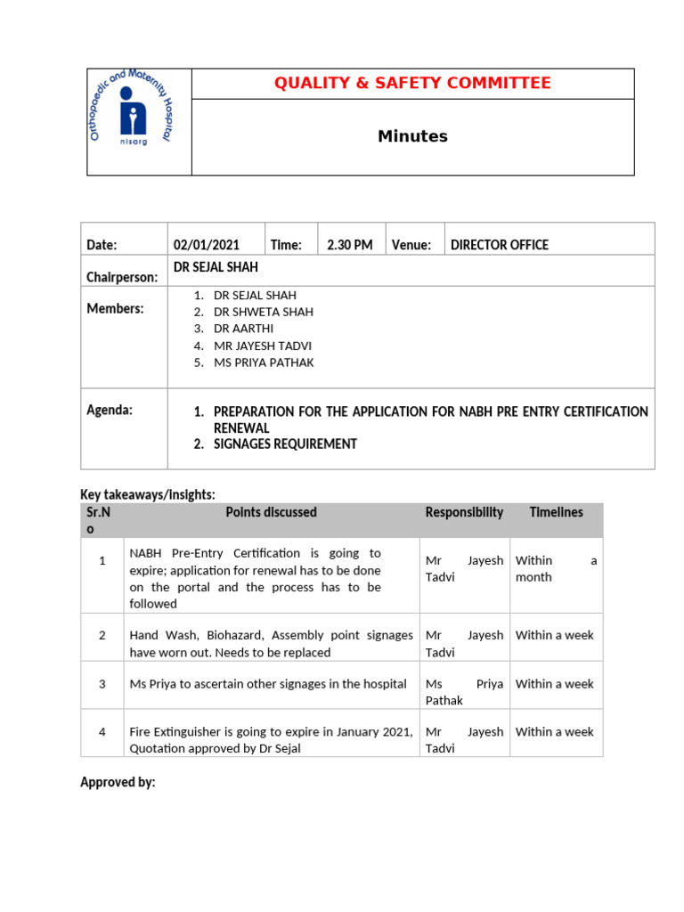 Quality & Safety Committee Minutes 2021 | PDF