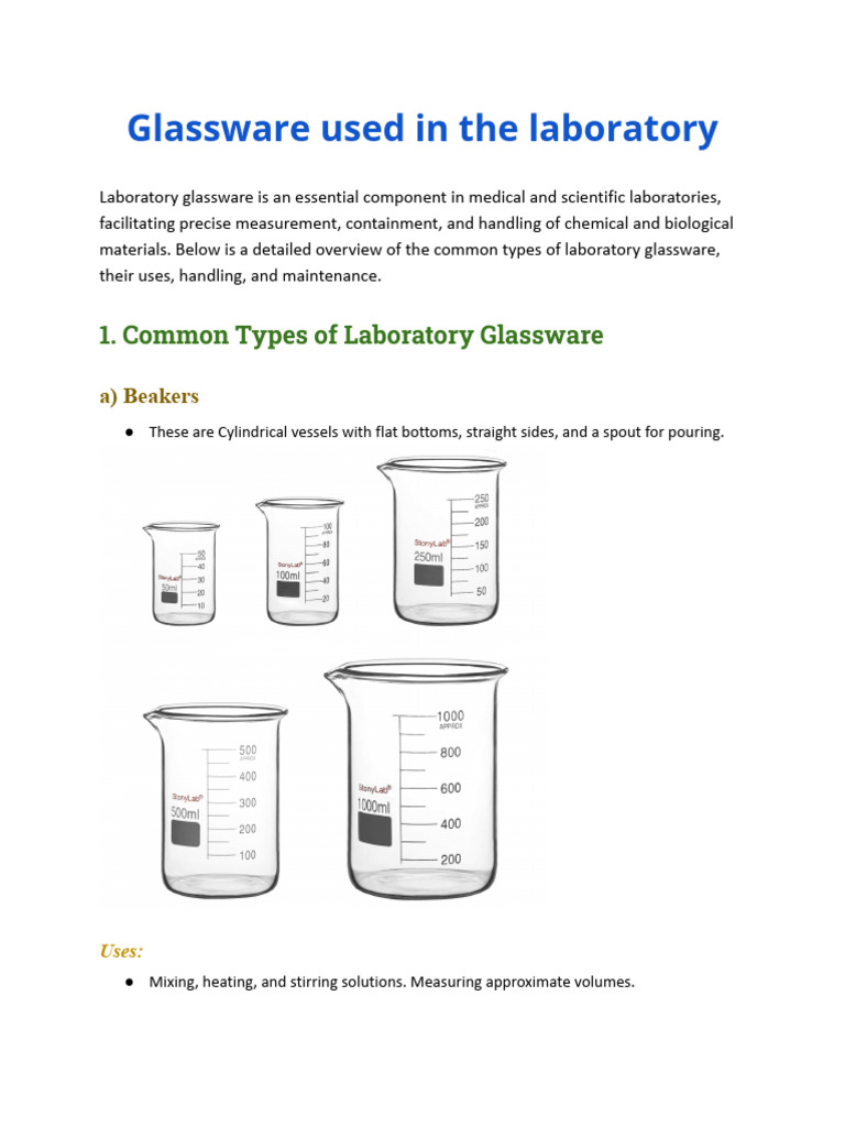Notes of Glassware Used in The Laboratory | PDF | Glasses | Volume