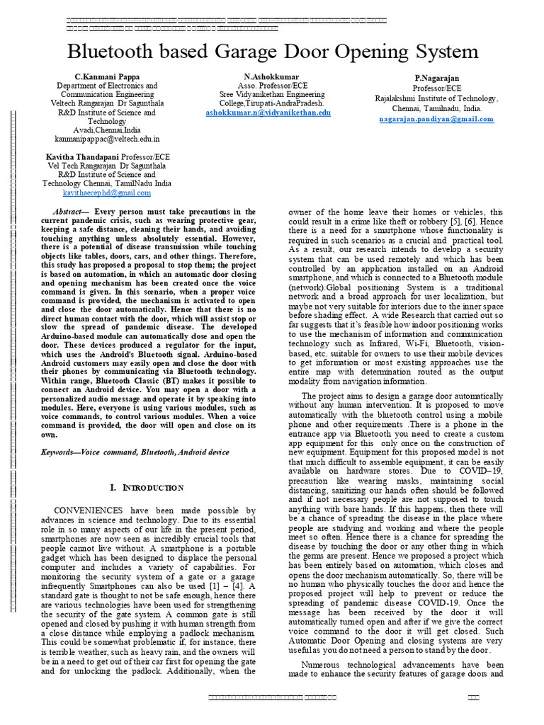 Bluetooth Based Garage Door Opening System | PDF | Bluetooth | Arduino