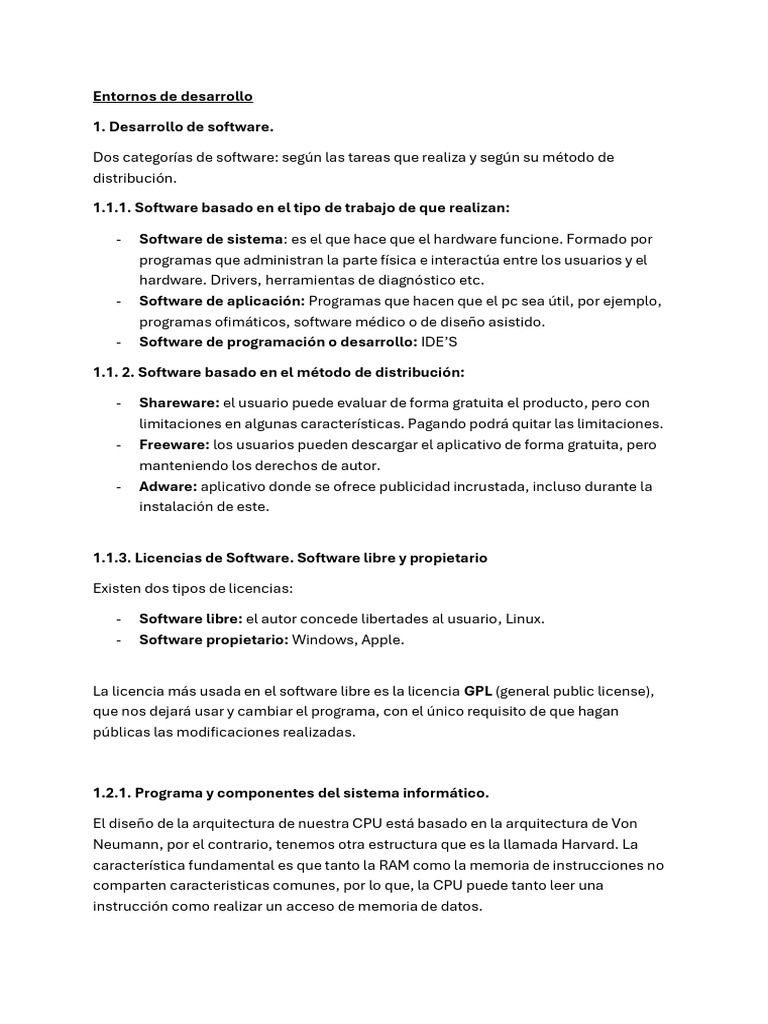 Esquema y Resumen de Entornos de Desrrollo | PDF | Software | Entorno ...