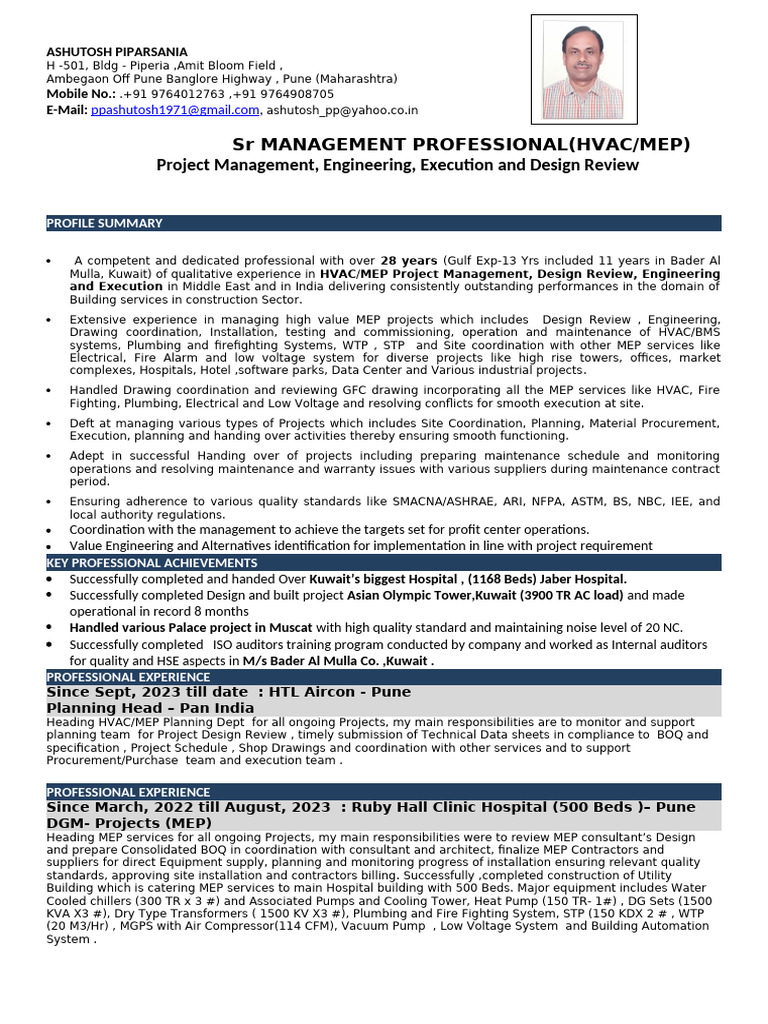 Ashutosh CV Revised18.11.23 | PDF | Building Automation