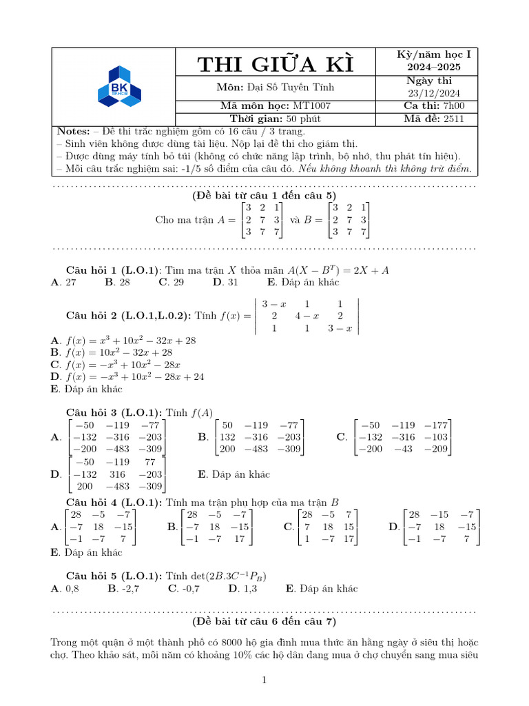 đề thi thử giữa kì dstt 01 | PDF