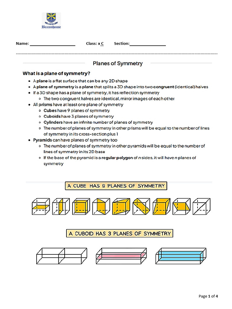 Symmetry Worksheet 4024 (Plane of Symmetry) | PDF