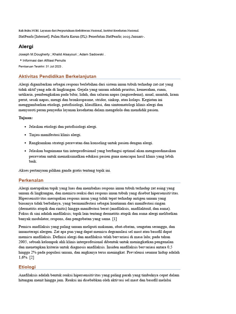 Alergi - StatPearls - Rak Buku NCBI-1 | PDF