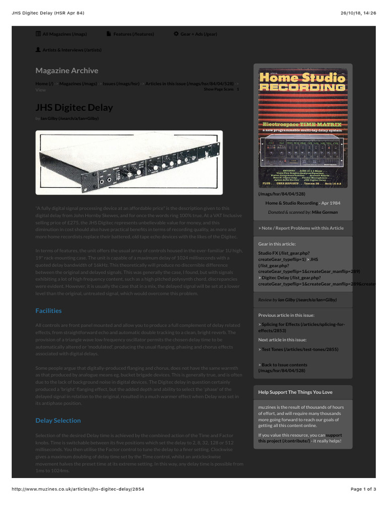 PDD-3000 JHS Digitec Delay (HSR Apr 84) | PDF | Filter (Signal Processing) | Feedback
