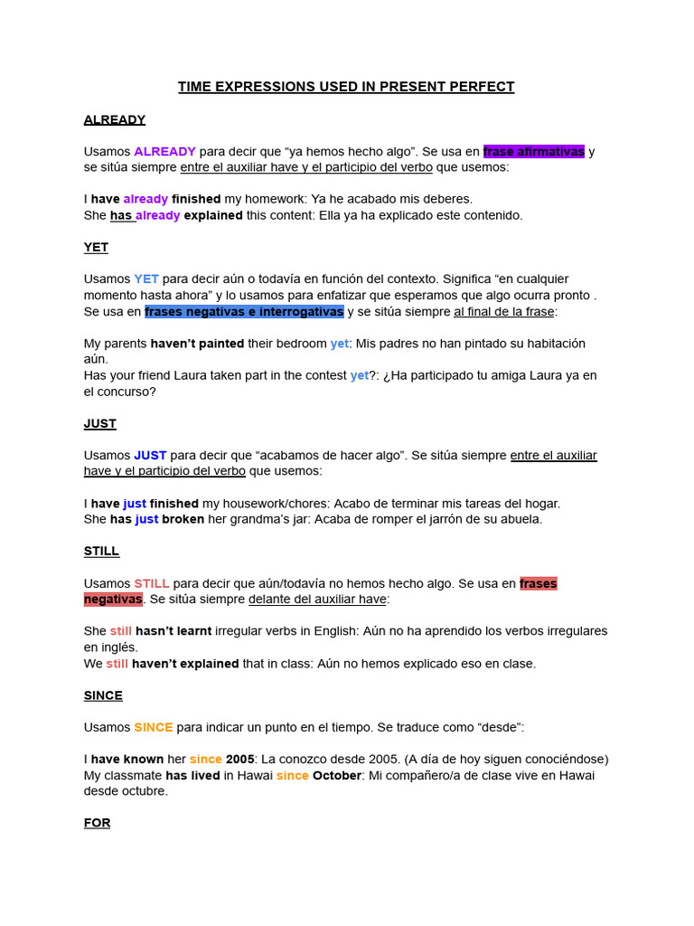 Present Perfect - Time Expressions | PDF | Lingüística
