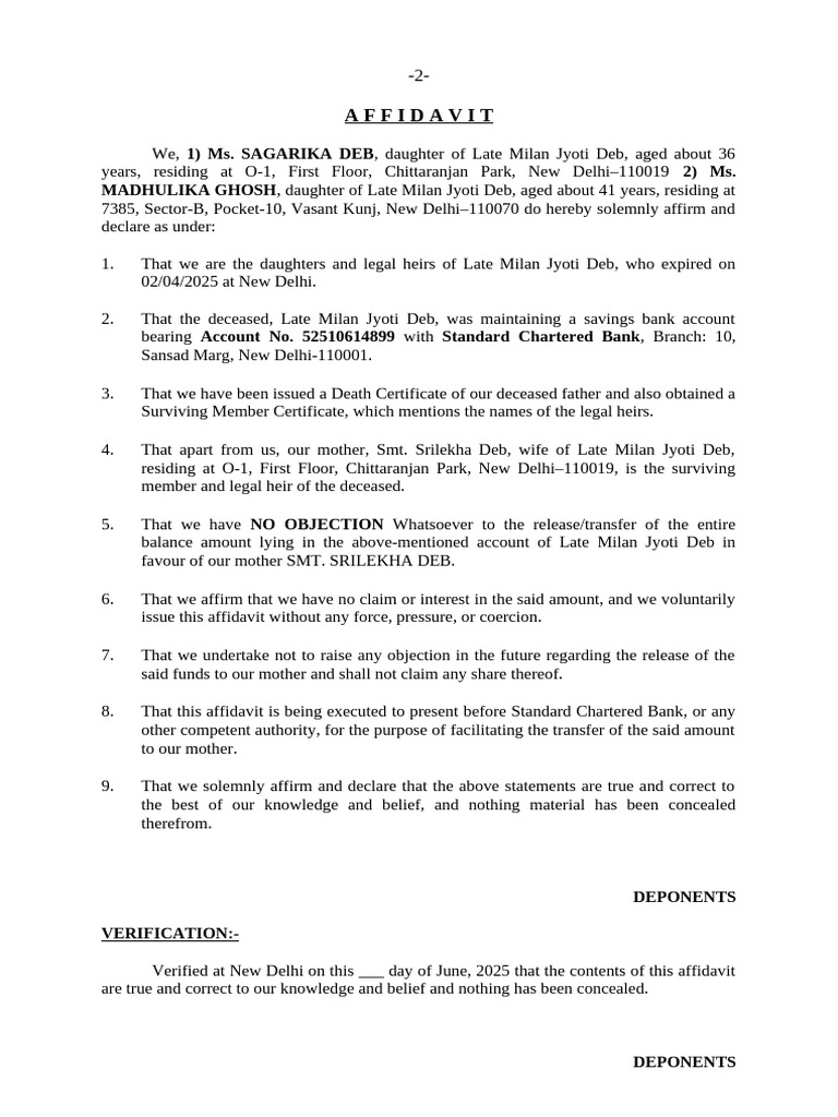 Affidavit: 1) Ms. Sagarika Deb 2) Ms. Madhulika Ghosh | PDF