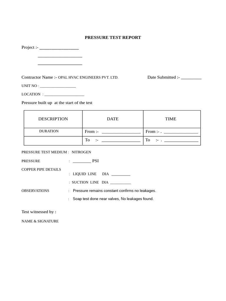 Copper Pipe Pressure Test Report | PDF