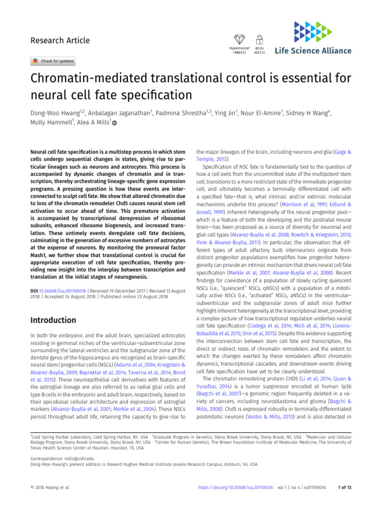 Chromatin-Mediated Translational Control Is Essential For Neural Cell ...