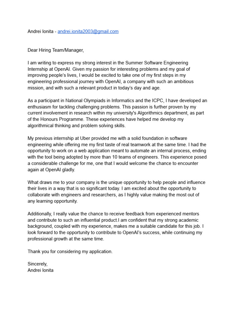 OpenAI Cover Letter | PDF