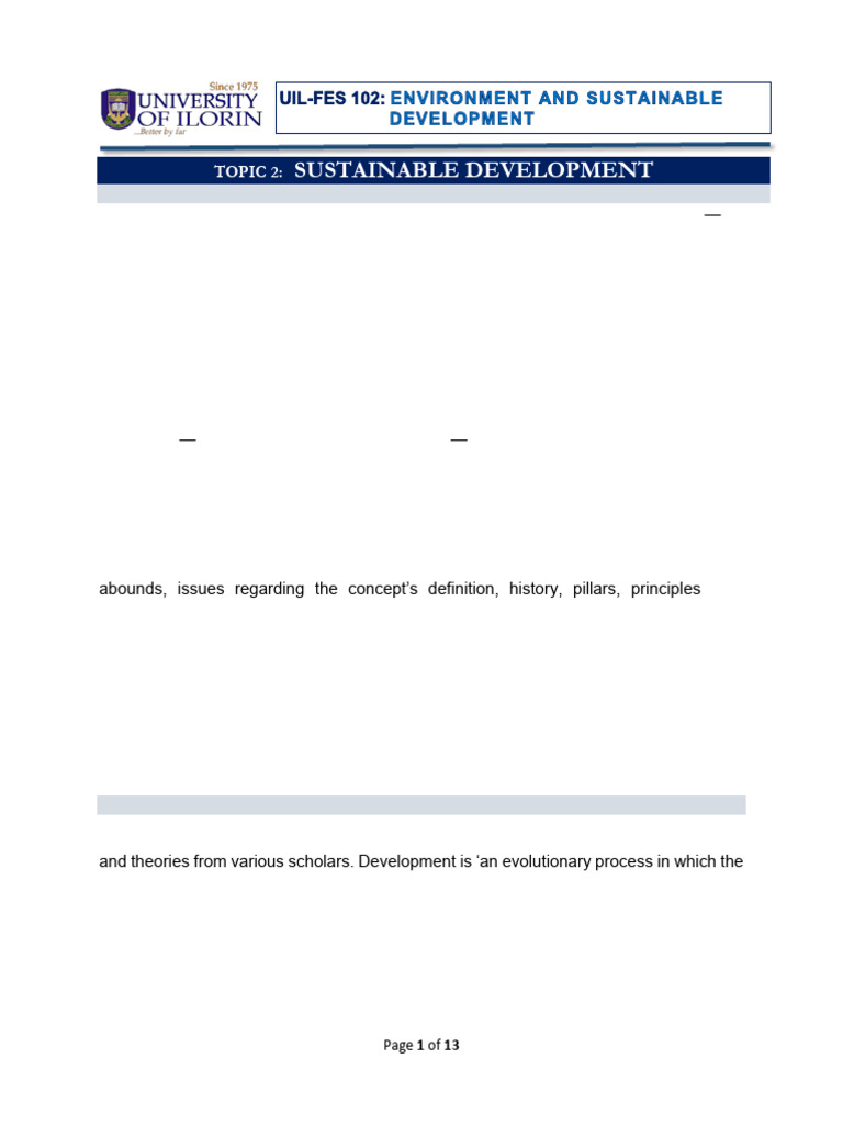 Fes - Topic 2 - Sustainable Development - Lecture Note | PDF ...