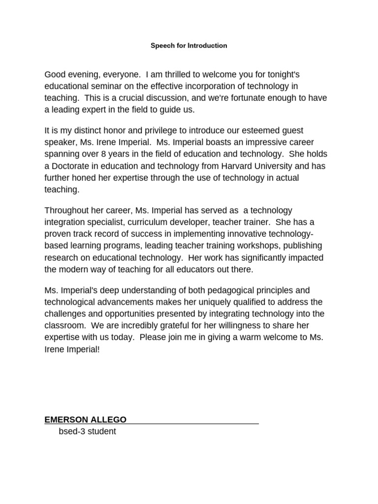 Speech For Introduction | PDF