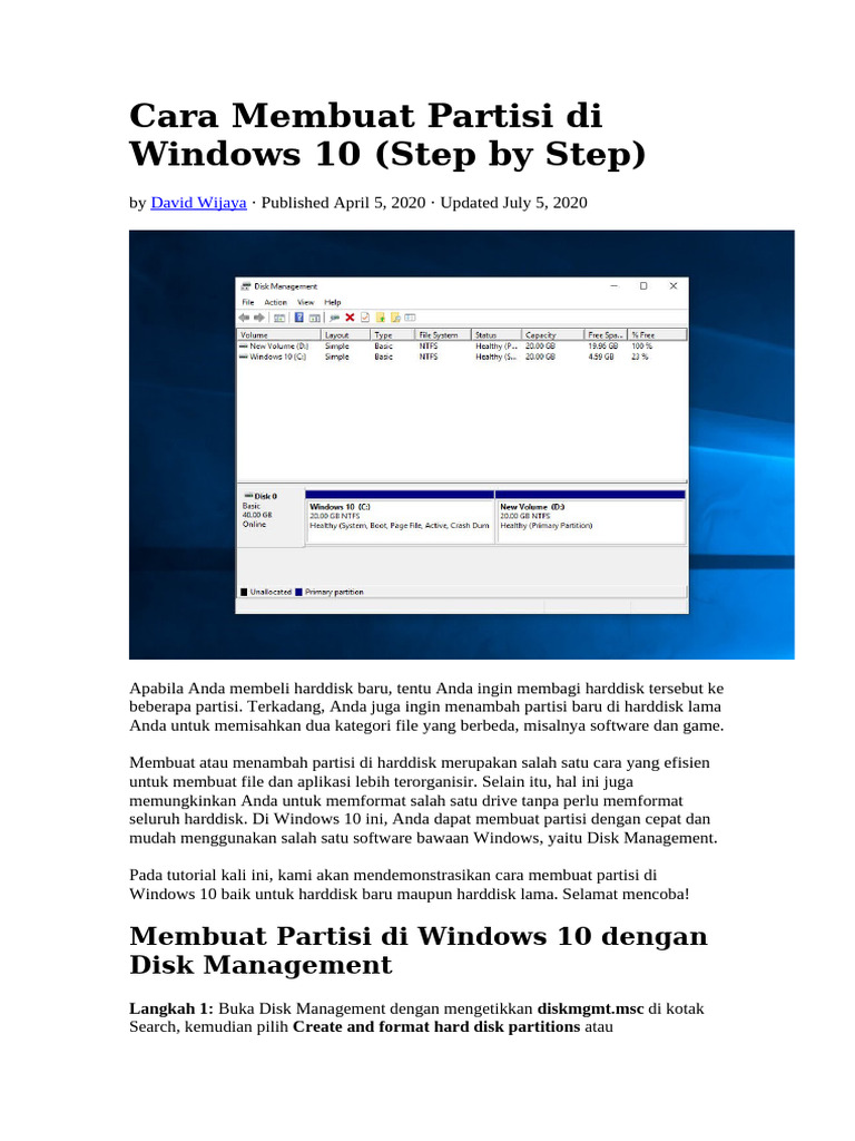 Cara Membuat Partisi Di Windows 10 | PDF