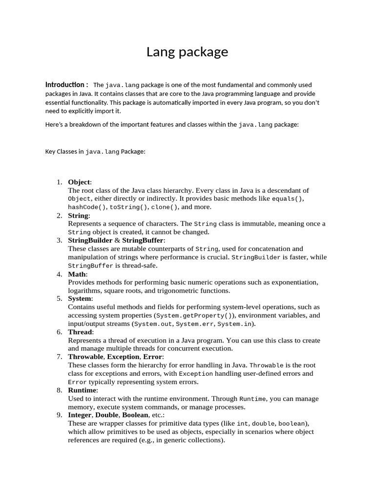 Lang Package 1 | PDF | Class (Computer Programming) | Method (Computer Programming)