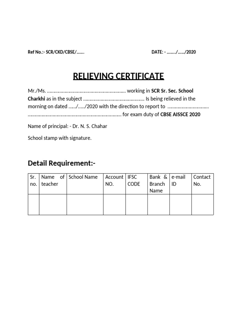 CBSE AISSCE 2020 Relieving Certificate | PDF