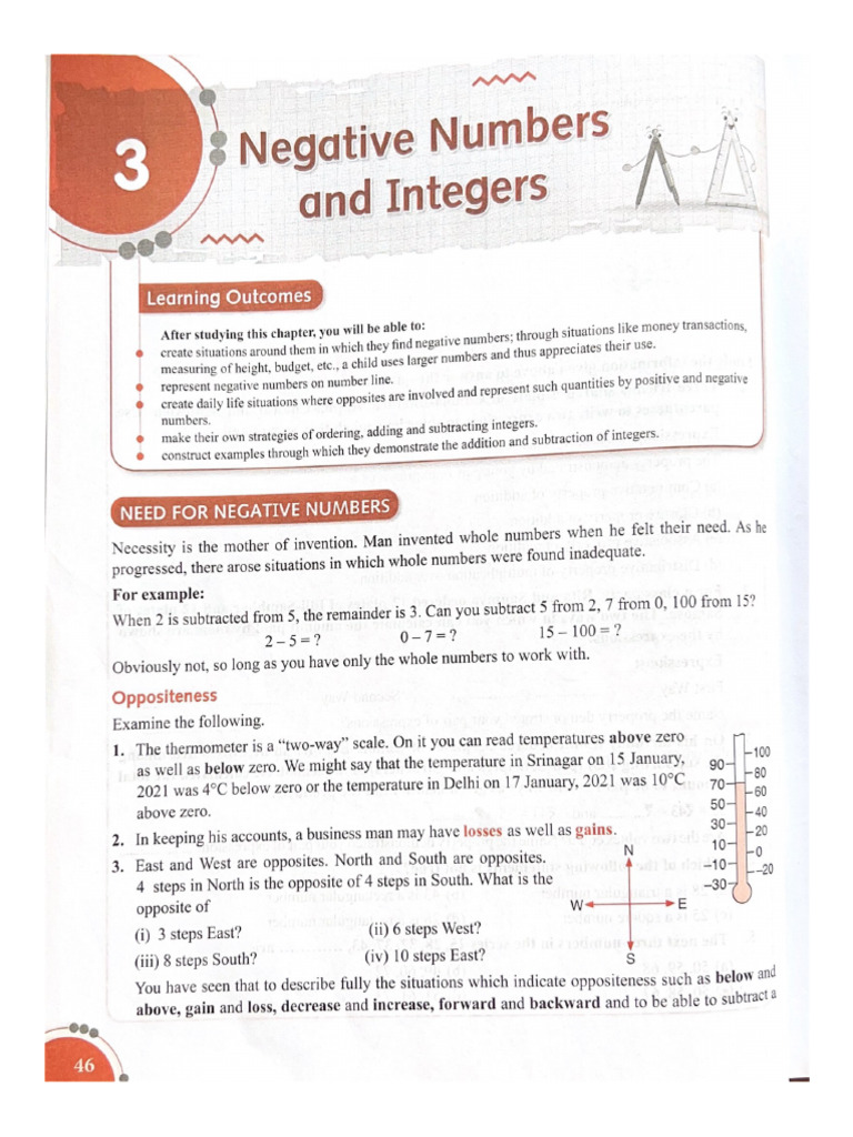 Negative Numbers and Integers Chapter | PDF