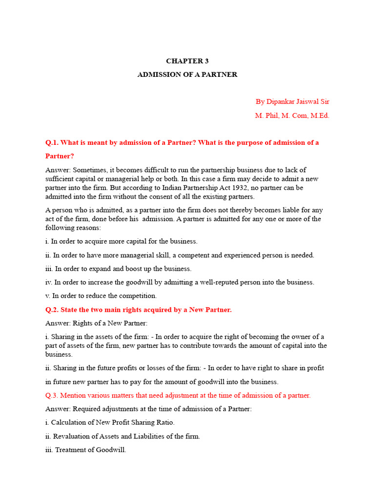 Understanding Partner Admission Process | PDF | Goodwill (Accounting ...