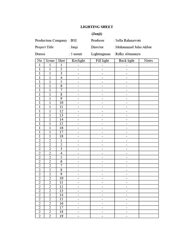 Lighting Sheet | PDF