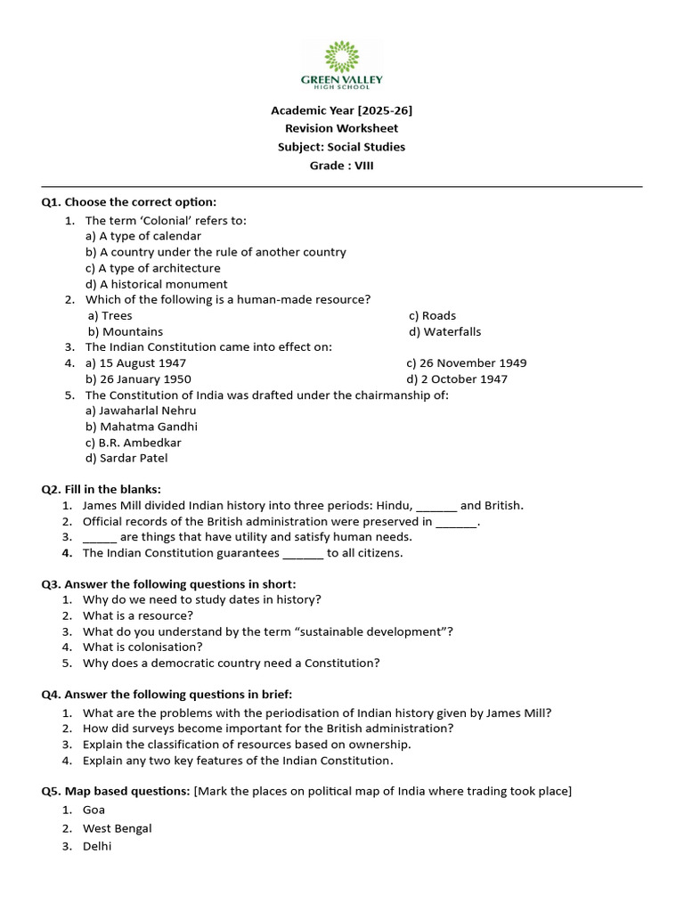Worksheet PA1 Grade VIII SST Zainab | PDF