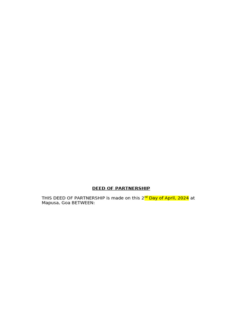 Draft Partnership Deed 1 | PDF | Partnership | Credit