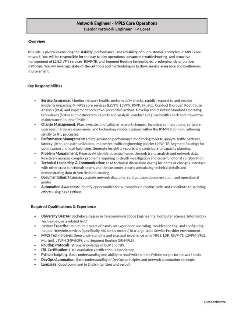 Network Engineer - MPLS Core Operations JD | PDF | Computer Network ...