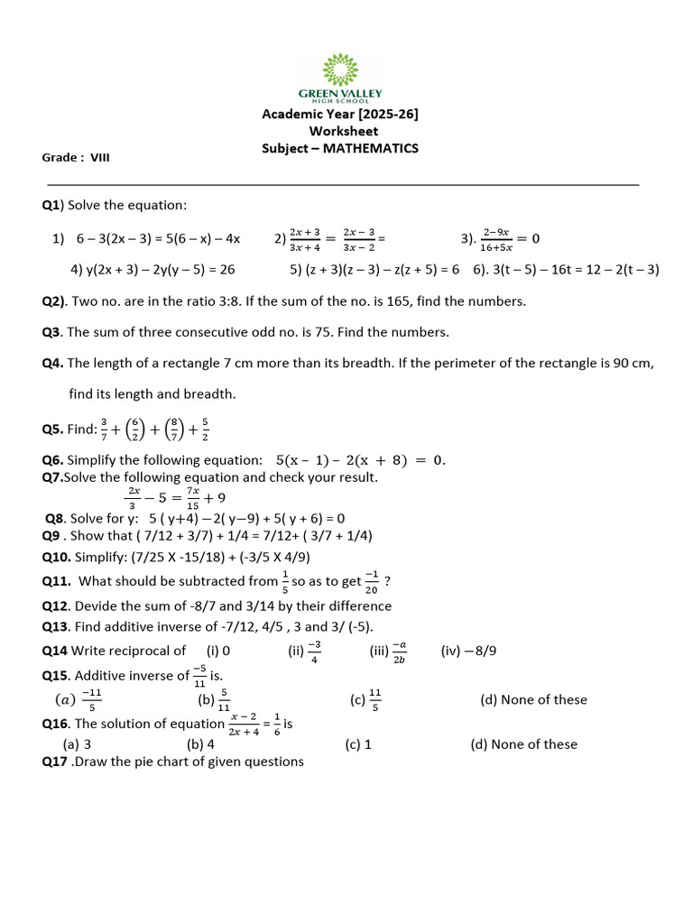 Worksheet Pai Maths Viii Ashish D. | PDF | Mathematical Concepts ...