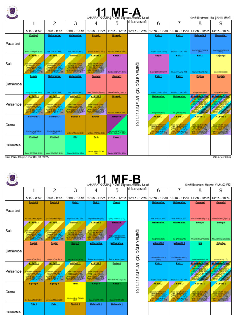 Sinif Kademesi̇ Ders Programi | PDF