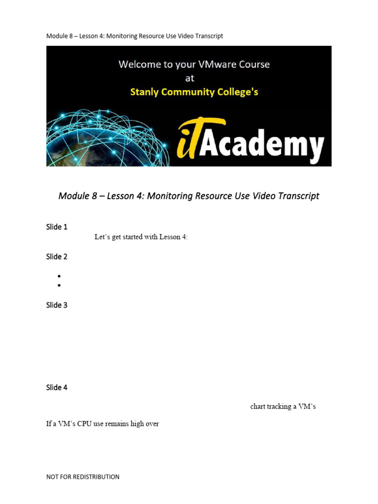 M08 Lesson 4 Monitoring Resource Use Video Transcript | PDF | Virtual ...