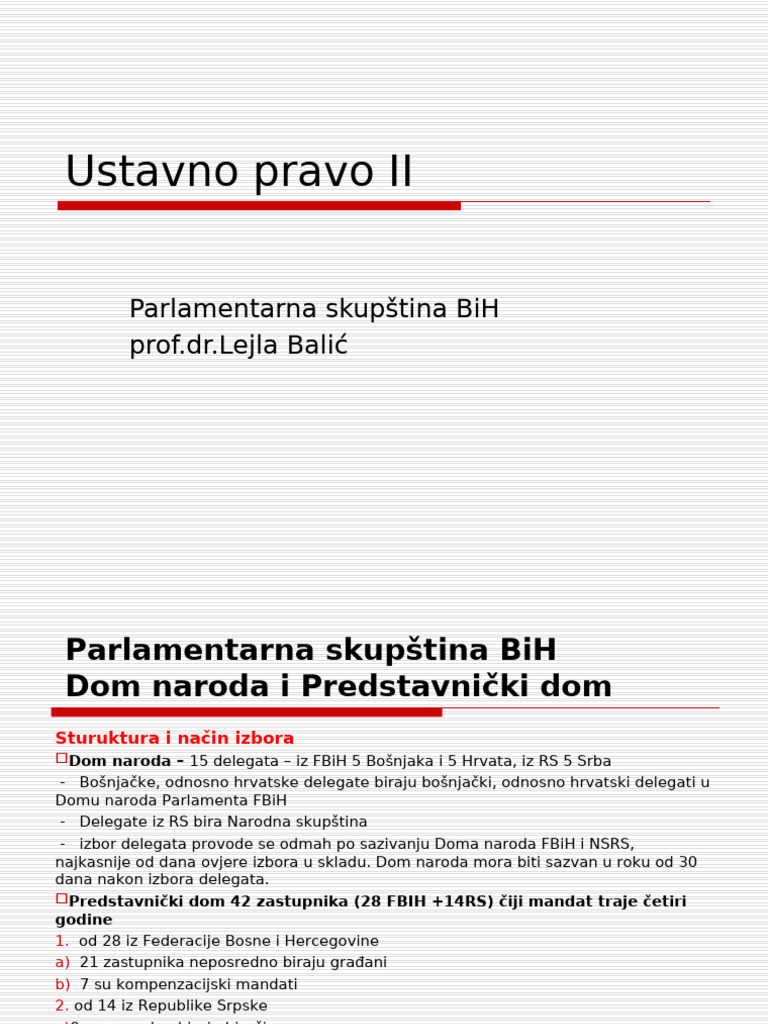Parlamentarna Skupstina BiH - Struktura I Funkcije | PDF
