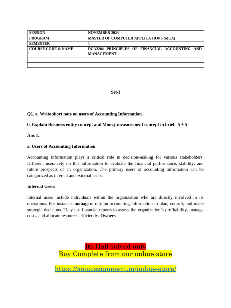 Dca2204 Principles of Financial Accounting and Management | PDF | Cash ...