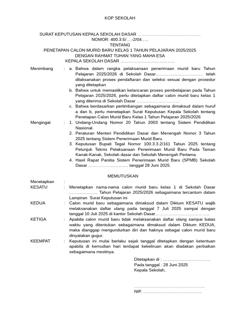 SK Penetapan SPMB | PDF