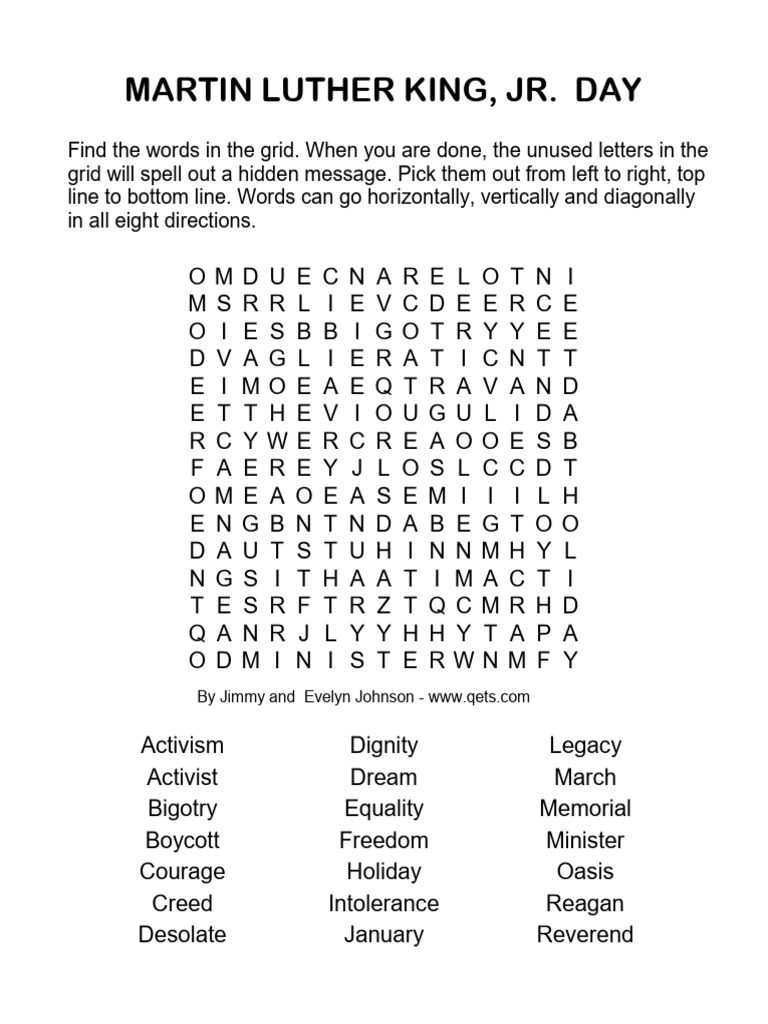 Martin Luther King Jr. Day Word Search | PDF | Martin Luther King Jr.