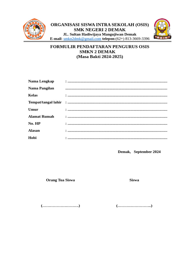 Formulir Pendaftaran Osis | PDF
