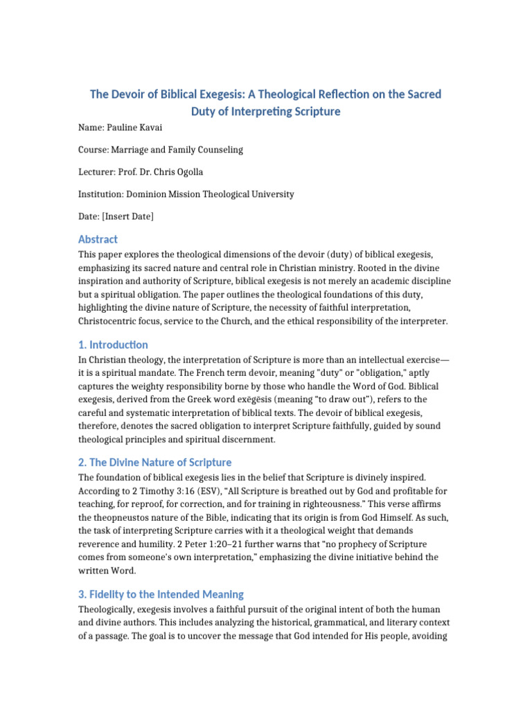 Devoir of Biblical Exegesis Pauline Kavai | PDF | Bible | Exegesis