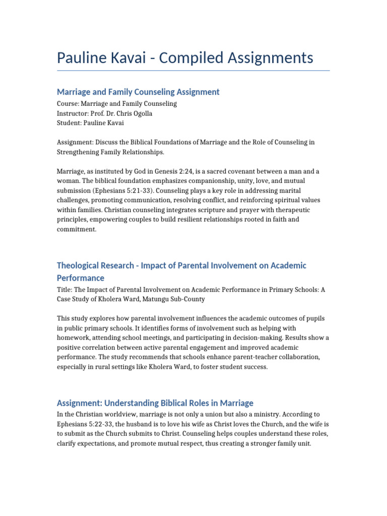 Pauline Kavai Assignments Compiled v2 | PDF | Christian Counseling | Marriage