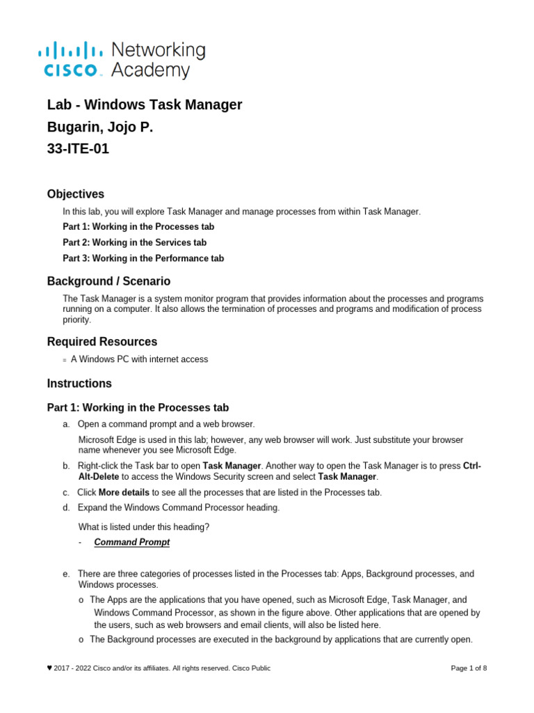 Windows Task Manager Lab Guide | PDF | Command Line Interface ...