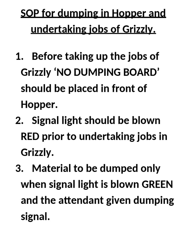 SOP For Dumping in Hopper at 600tph | PDF