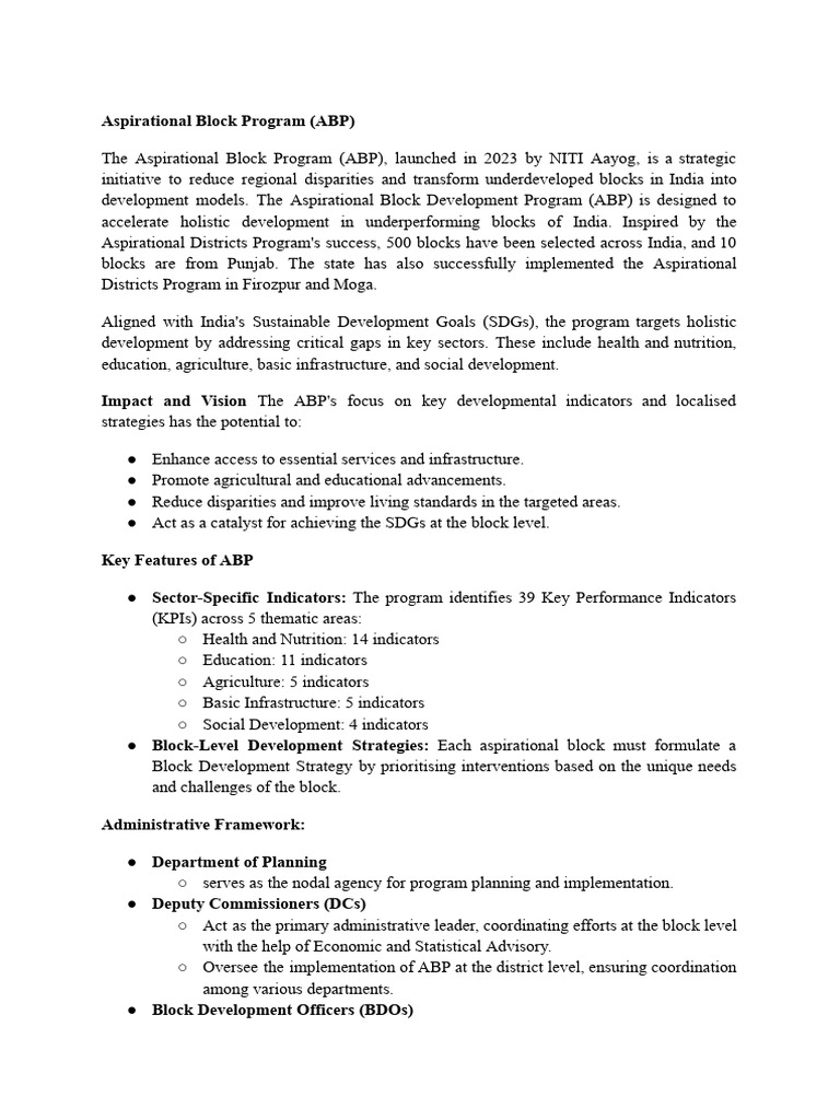Aspirational Block Program (ABP) | PDF | Punjab | Economies