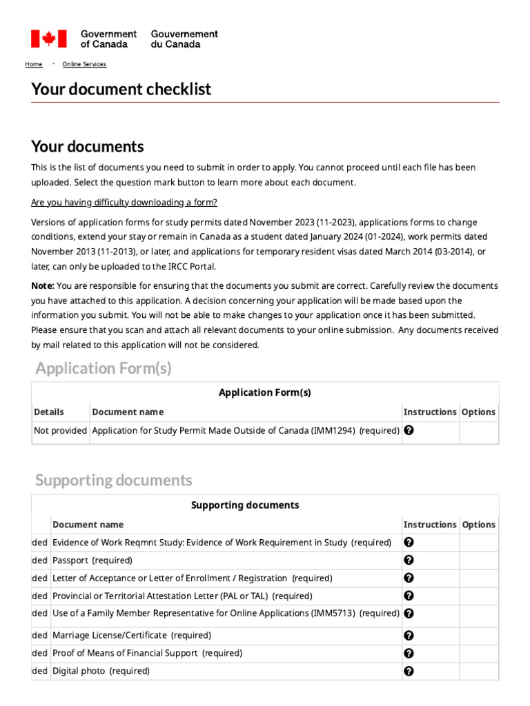 Your Document Checklist - Immigration, Refugees and Citizenship Canada ...