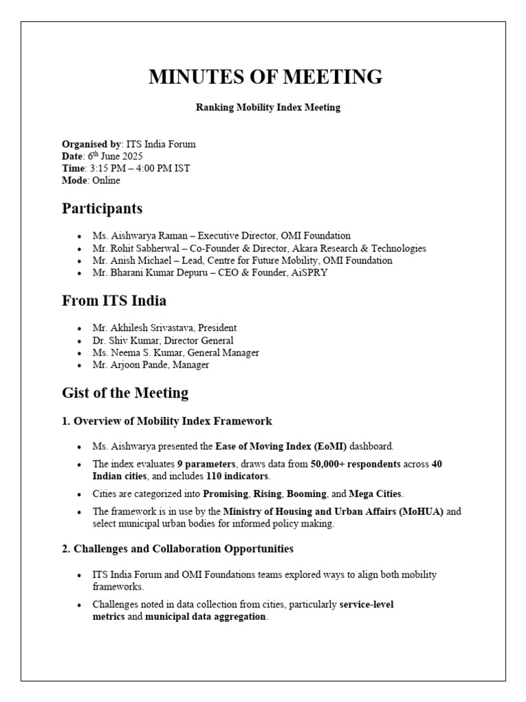 Ranking Mobility Index Meeting Summary | PDF