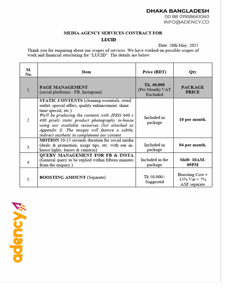 Lucid SMM Agency Contract | PDF
