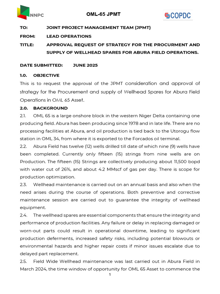 JPMT Aprroval Request For Wellhead Spares | PDF | Procurement | Valve