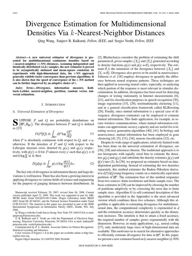 Divergence Estimation For Multidimensional Densities Via K-Nearest-Neighbor Distances | PDF ...
