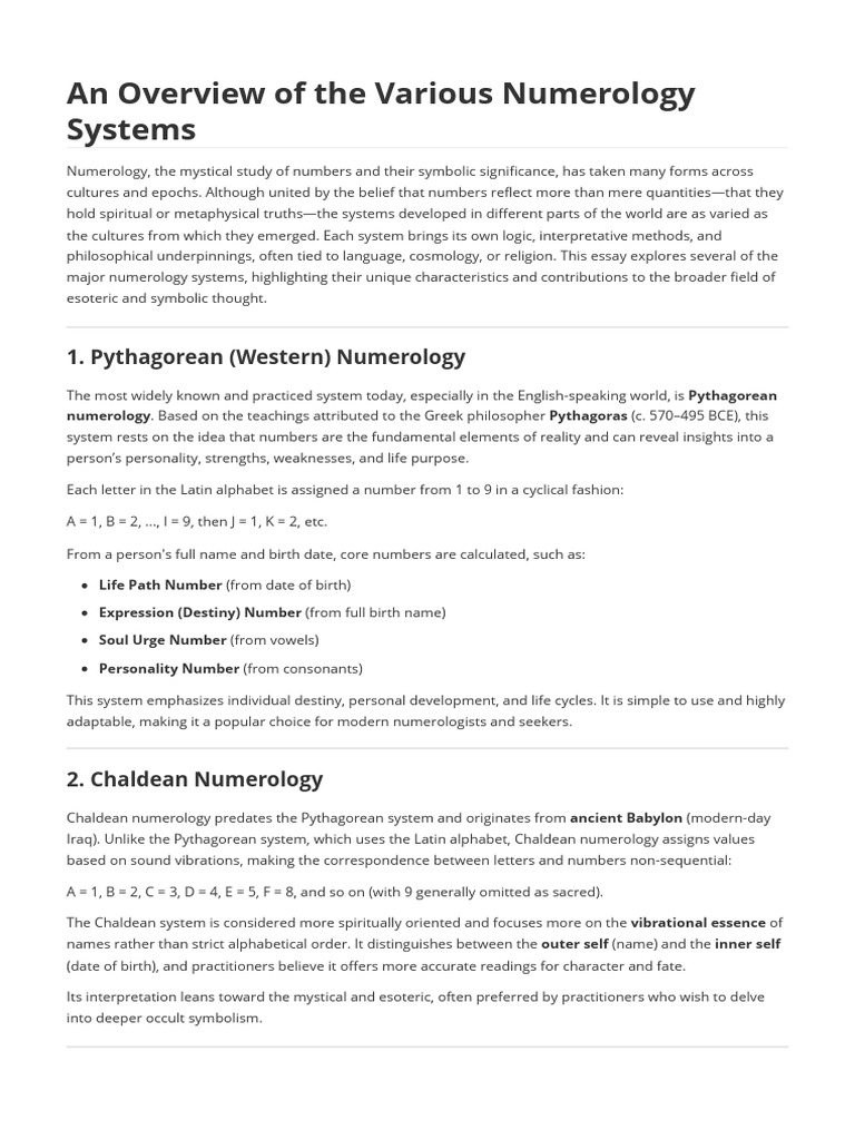 Exploring Major Numerology Systems | PDF | Kabbalah | Religious Belief ...