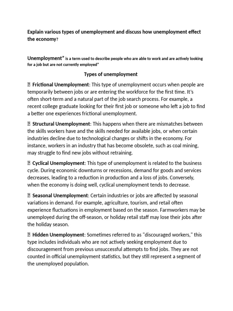 Explain Various Types of Unemployment and Discuss How Unemployment ...