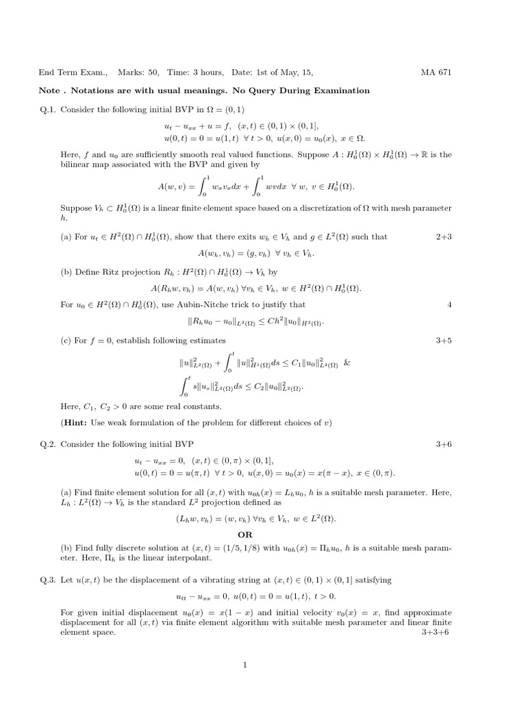 MA 671 End Term 15 Jan May | PDF | Finite Element Method | Mathematics ...