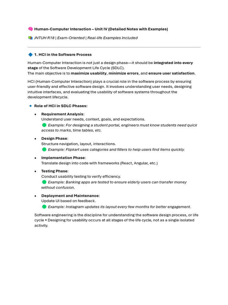 Human Computer Interaction Unit 2 JNTUH | PDF | Usability | Human–Computer Interaction