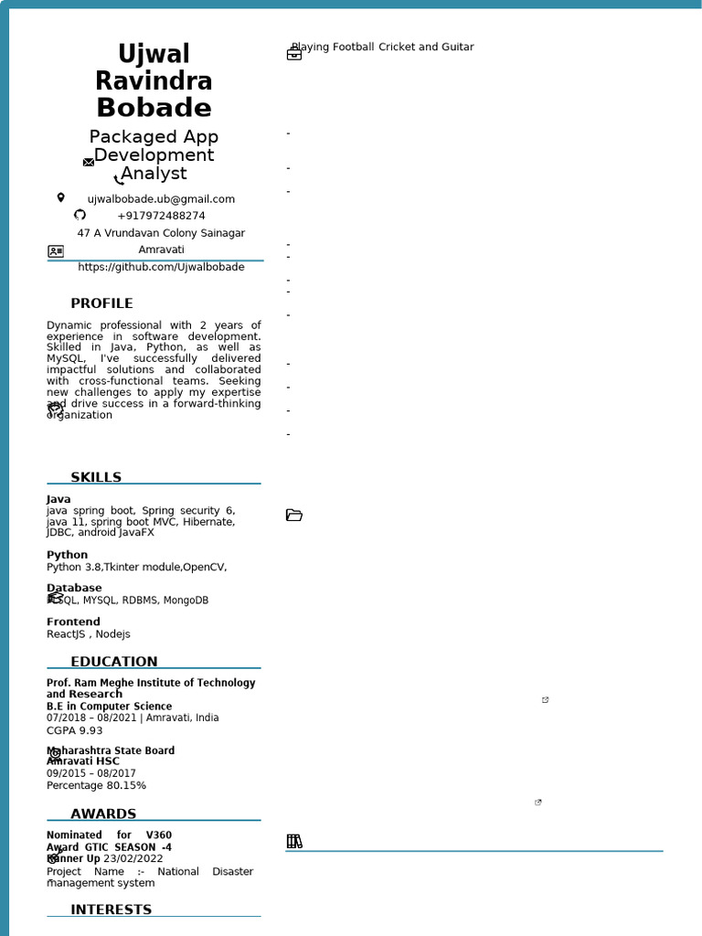 Ujwal Ravindra Bobade Resume 20240306 | PDF | Pl/Sql | Computing