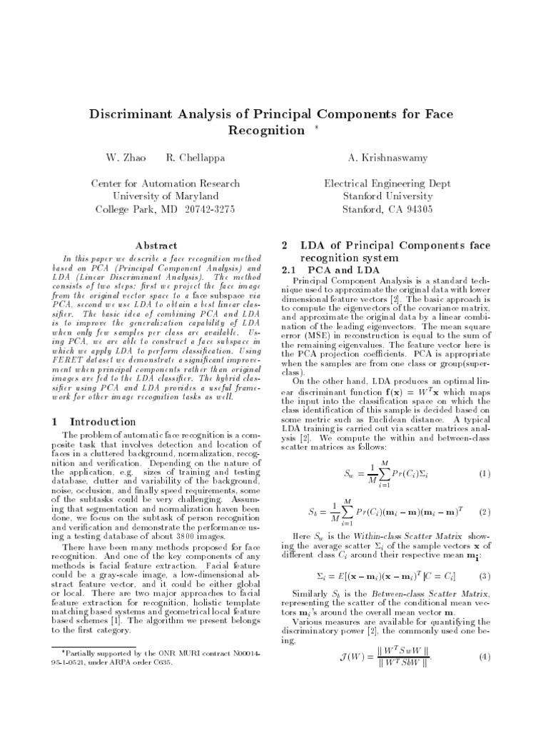 Discriminant Analysis of Principal Components For Face Recogniti | PDF ...